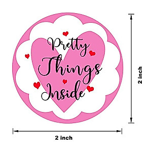 Pretty Things Inside Stickers - Round Heart Thank You Stickers - Thanks for Shopping Small Shop Local Handmade Waterproof Blue Love Labels- 2 Inch （504 pcs） (Pink)