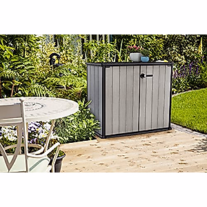 KETER Patio Store 4.6 x 4.0 ft. Resin Outdoor Storage Shed with Paintable and Drillable Walls for Customization-Perfect for Yard Tools and Pool Toys, Grey