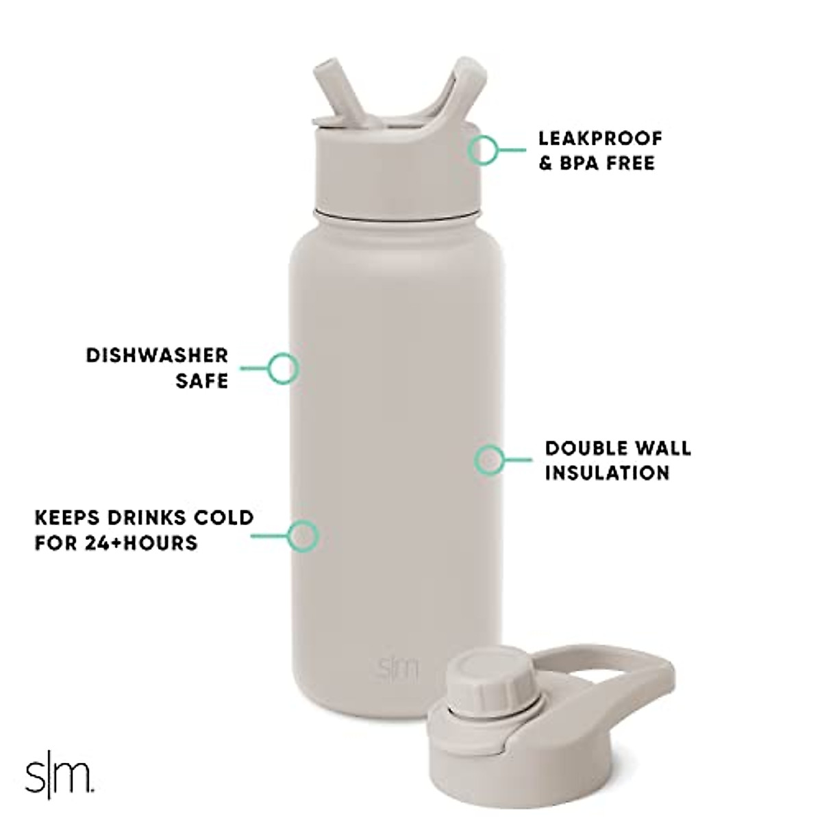 Simple Modern Water Bottle with Straw and Chug Lid Vacuum Insulated Stainless Steel Metal Thermos Bottles | Reusable Leak Proof BPA-Free Flask for Sports | Summit Collection | 32oz, Almond Birch