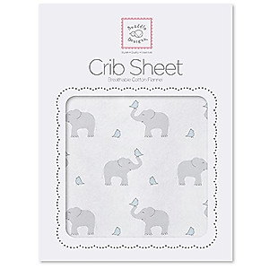 SwaddleDesigns Fitted Crib Sheet/Toddler Sheet, Baby Sleeps Better on Softest Cotton Flannel, Made in USA, Elephant and Pastel Blue Chickies