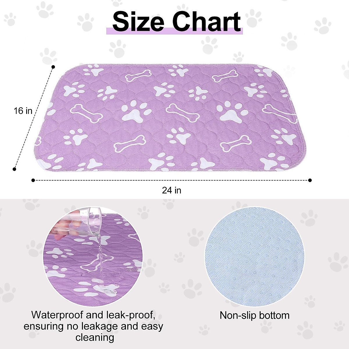 BEAUTYZOO 6 Pack Washable Pee Pads for Dogs, Reusable Puppy Pads for Potty Training, Waterproof Super Absorbent Whelping Pads Mats Non Slip Against Urine for Small Medium Dogs Cats, 16" x 24"