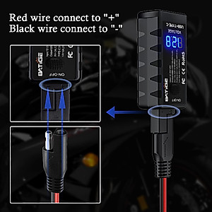 BATIGE Motorcycle USB Charger SAE to USB Adapter Type C and Quick Charge USB 3.0 with Voltmeter, ON/Off Switch and 3.6FT SAE Extension Cable Waterproof 3 Install Options for GPS Smartphone Camera