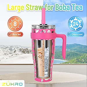 Zukro 40 oz Tumbler with Handle and Straw, Double Wall Stainless Steel Insulated Cup with Screw on 2-in-1 Flip Cap Lid, 100% Leak Proof, Keeps Drinks Cold 24 Hours, Dishwasher Safe - Peach Tie Dye