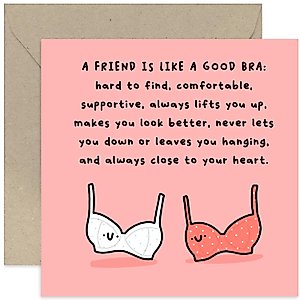Old English Co. Friendship Gift for Women - Funny Birthday Card for Best Friend - Thank You Card for Special Friend - 'Like a Good Bra' Hilarious Keepsake Card for Female Friend - Thinking of You