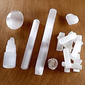 DANCING BEAR Selenite Protection Collection (22 pc Set): 12-15 Sticks (1.5-2”), Palm Stone, Heart, Tower, 8" Stick, 5.5" Massage Wand, and Desert Rose