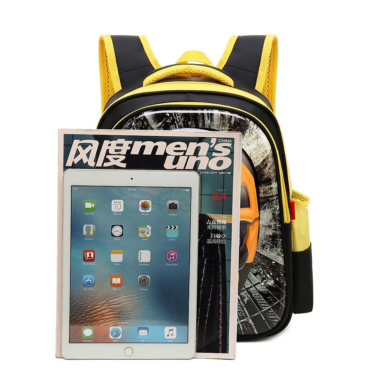 Toddler Kid Boys 3D Print Comic Cartoon Comic Kindergarten Children Snack Backpack for 3-6 Years (Yellow)