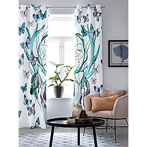 Big buy store Blackout Curtains Panels Butterfly Deer Skeleton Thermal Insulated Grommet Window Curtains Blue Room Darkening Curtain Drapes for Bedroom & Living Room 52inches W x 84inches L