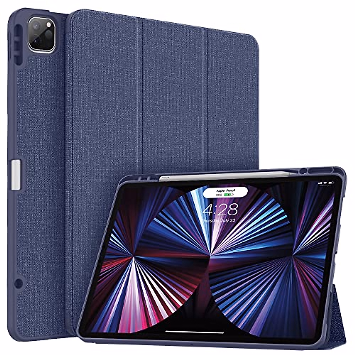 Soke Case for iPad Air 13 Inch M3/M2（2025/2024 & iPad Pro 12.9 Inch 6th/5th (2022/2021) with Pencil Holder - [Full Body Protection + Auto Wake/Sleep],Soft TPU Back Cover, DarkBlue