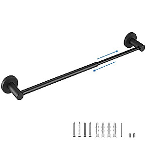Chihod 1 Piece Single Towel Bar: 17 to 29 Inch Adjustable Towel Rack Wall Mounted - Matte Black Bathroom Accessories - Premium Bathroom Towel Holder - Towel Rod Bath Accessories Set Stainless Steel
