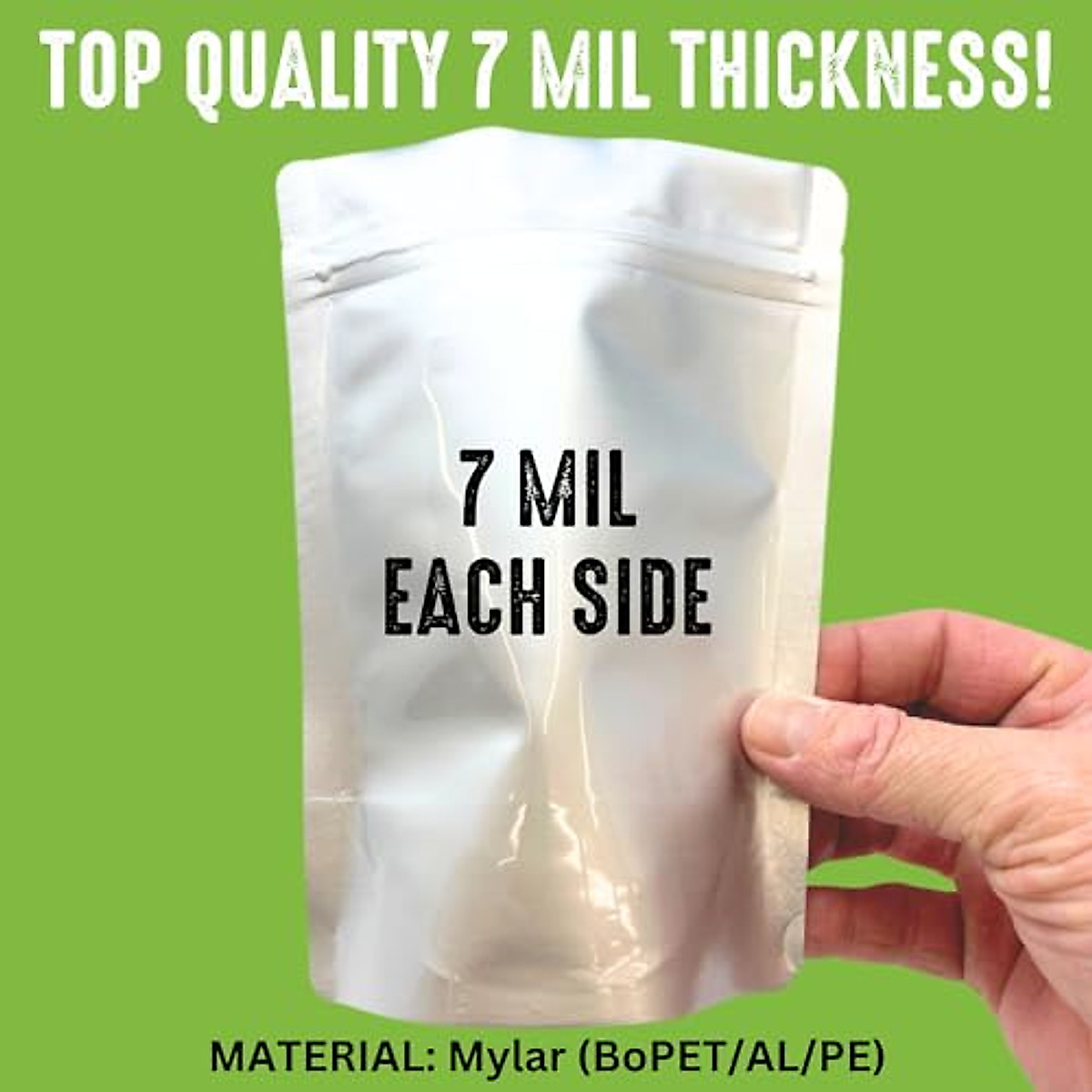 50 Mylar Bags for Food Storage, Airtight 7-Mil Thick Gusseted Zip Lock, Long Term, Reusable, Emergency Food Supply & Freeze Dryer Bags - 1 Cup 5x7 Inch