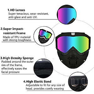 BOROLA Tactical Mask, Retro Motorcycle Goggles with Removable Face Mask, Safety Goggles Mask UV400 Protection Compatible for Nerf Elite Toy Gun Game Rival（2 Pcs Black）