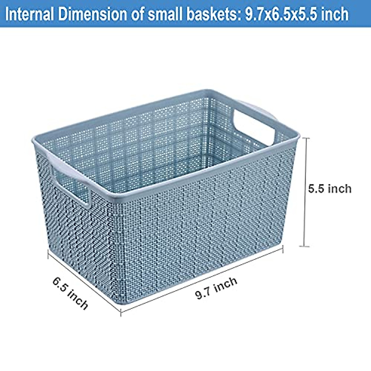 AYSUM 8 Pack Plastic Storage Basket, 9.7 x 6.5 x 5.5 Inch, Small Plastic Baskets Stackable Plastic Woven Organizer Bins for Toys, Pantry, Kitchen, Bedroom, Bathroom - Blue