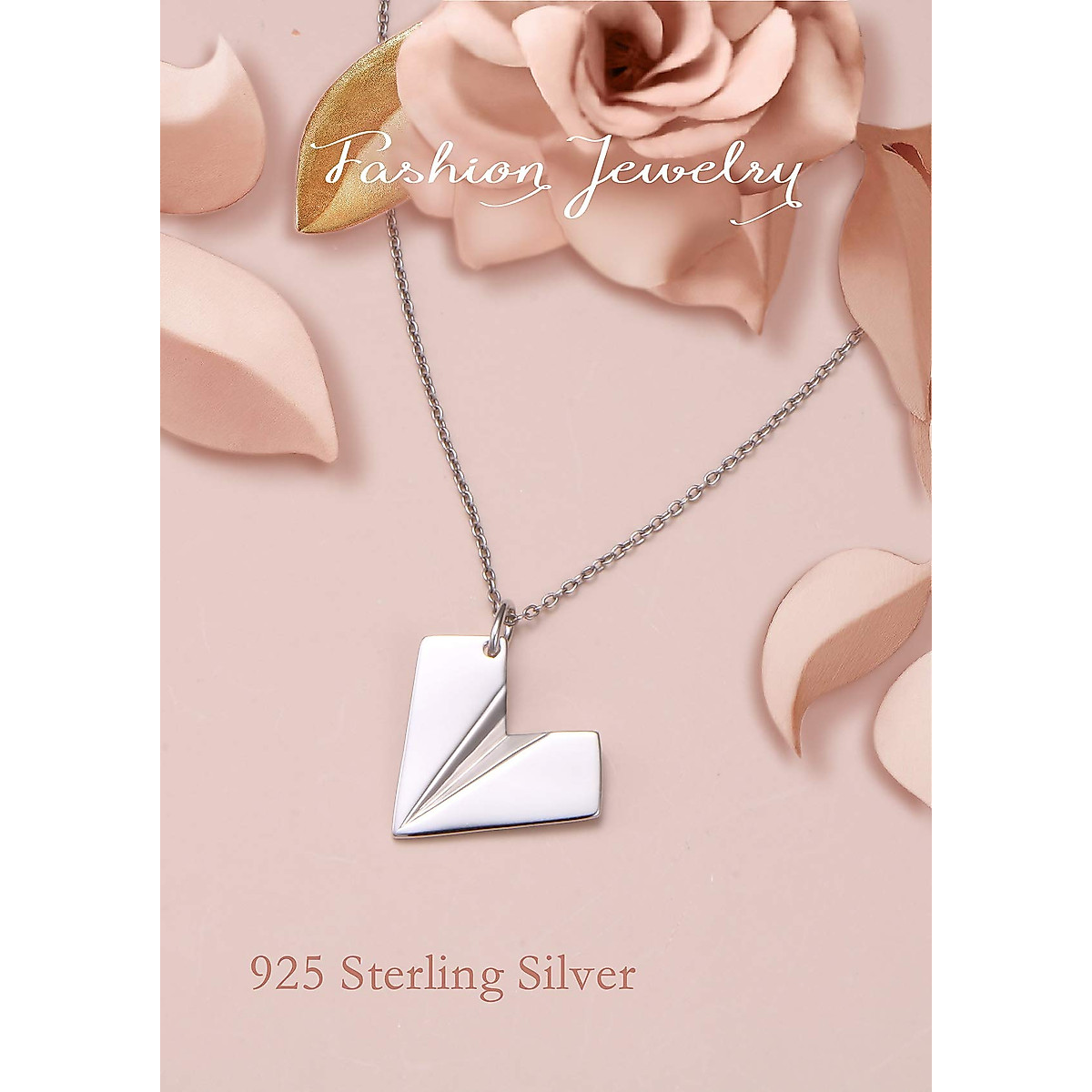 DAOCHONG 925 Sterling Silver Paper Airplane Paper Plane Heart Pendant Necklace for Women Teen Men Gift Jewelry
