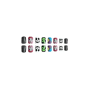 Halloween Press on Nails Short Square MABKJLF Fake Nails Full Cover Nightmare Christmas Nails Bad Girl False Nails with Designs Glossy Glue on Nails Artificial Nails for Women Girls 24Pcs