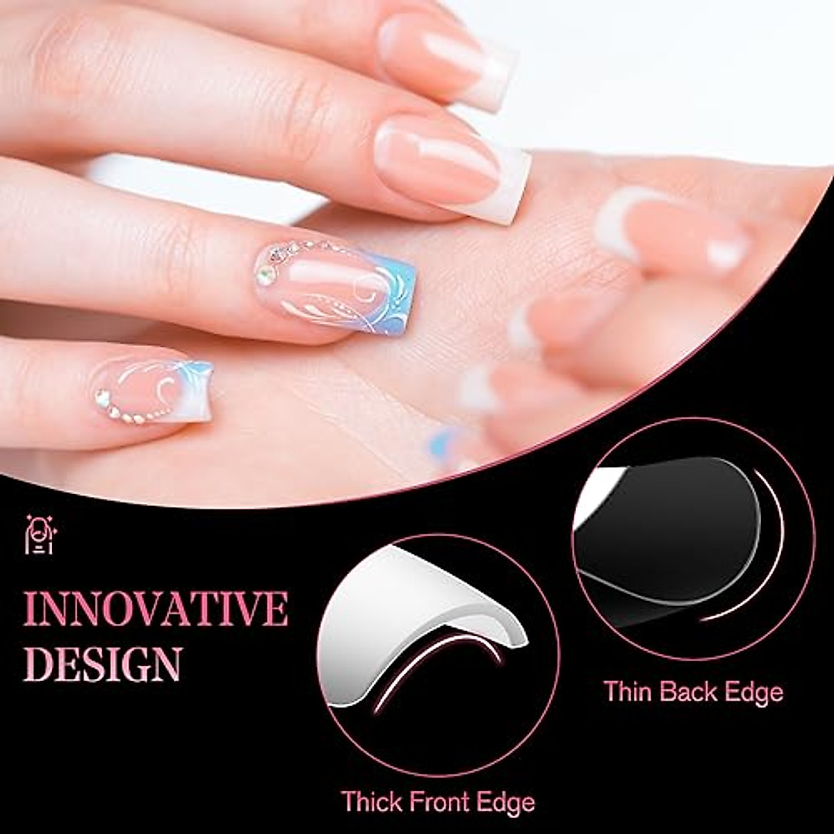 Ranrose French Nail Tips 120PCS Short French Full Cover White Clear False Nails 12 Sizes Square Nail Tips Acrylic Press On Nails with Box for Nails Tips Art