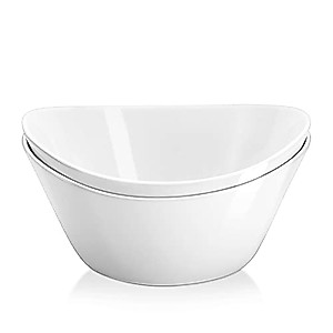Yedio Salad Bowls Set, 40 Ounces Porcelain Serving Bowls for Kitchen, Large White Bowls for Soup, Oatmeal, Pasta, Snacks, Set of 2, Microwave Dishwasher Safe