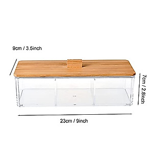 Eiyye Wood QTips Holder, Cotton Swab Dispenser, Jar for Cotton Ball, 3 Compartment Dispenser Container Box for Bedroom Vanity Organizers and Bathroom Storage