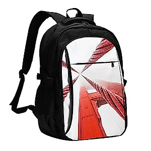 Ropes on The Golden Gate Bridge Printed Backpack Laptop Bookbag With USB Charger Daypack For Travel Business