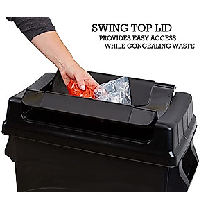 United Solutions Highboy Waste Container with Swing Lid, 23 Gallon, Space Saving Slim Profile and Easy Bag Removal, Handles for Easy Carrying, Indoor/Outdoor Use, Black, 1-Pack, (TI0082)