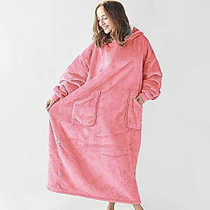 BEDELITE Wearable Blanket Hoodie, Oversized Cozy Warm Sherpa Hooded Blanket Adult, Long Sweatshirt Blanket for Women Men Teen