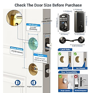 Veise Fingerprint Door Lock with 2 Lever Handles - Keyless Entry Door Lock, Electronic Keypad Deadbolt & Front Door Lock Handle Sets, Auto Lock & 1 Touch Locking, Easy Installation, Matte Black