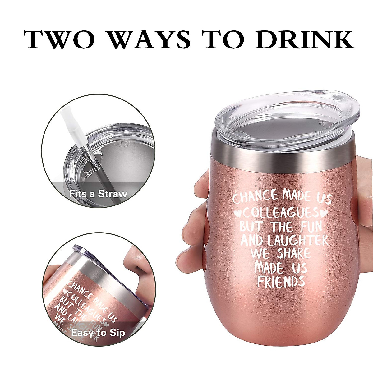 Coworker Gifts for Women, Chance Made Us Colleagues Wine Tumbler Coworker, Funny Going-away Leaving Farewell Thank You Birthday Christmas Gifts for Coworkers Colleague Boss, 12 Oz, Rose gold