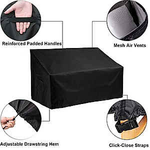 Patio Loveseat Cover - 420D Outdoor Sofa Cover Patio Couch Cover with Drawstring Hem + 4 Click-Close Straps, Waterproof Outdoor Loveseat Cover Outdoor Patio Furniture Covers (55" L x 38" D x 35" H)