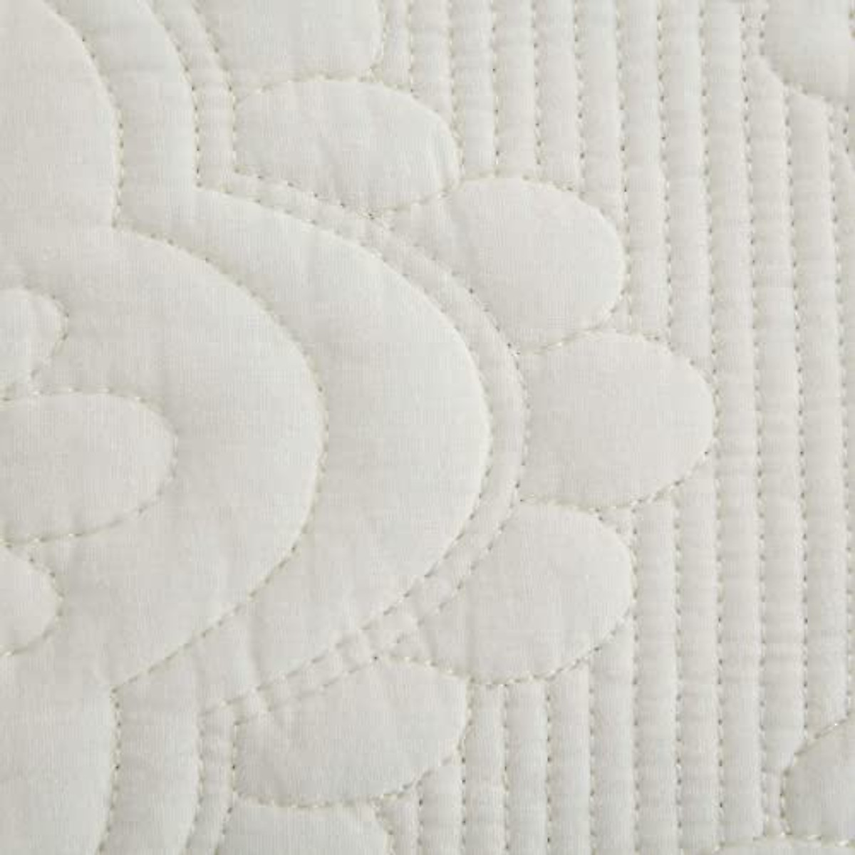 Brandream 6PC Luxury Comforter Sets Queen Size Cotton Quilt Set Cream White Bedspread Coverlet Set Damask Embroidery