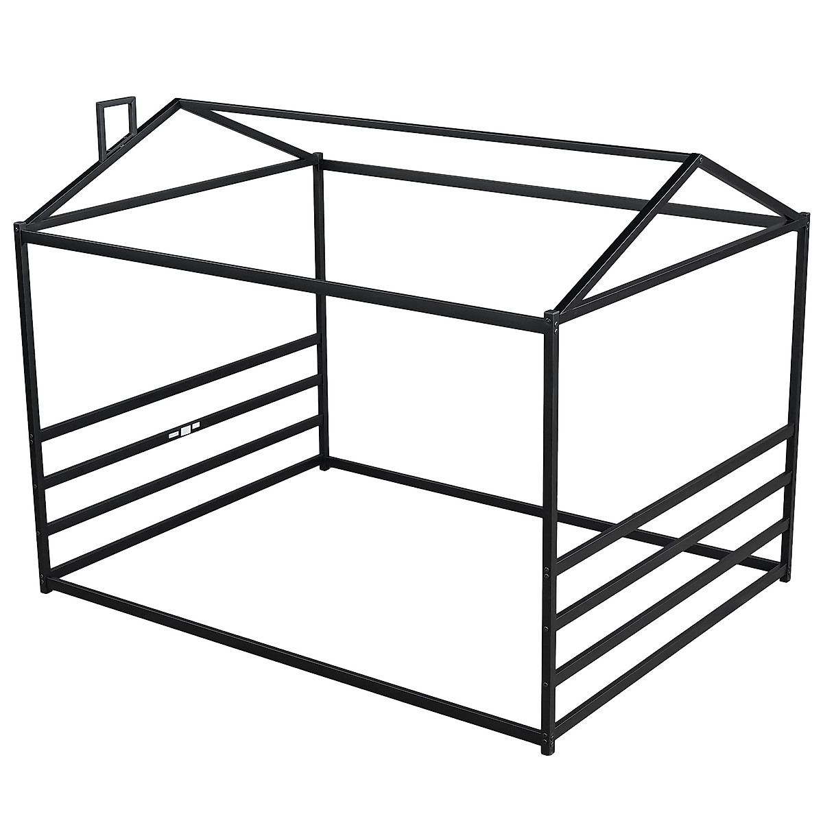 Merax Queen Size Metal House Bed with Roof, Floor Beds with Sturdy Steel Bedframe for Boys and Girls, No Box Spring Needed, Black