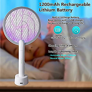 Amoszap Electric Fly Swatter Racket & Bug Zapper Racket, 2 in 1 Smart Mosquito Swatter with USB Rechargeable Base,with 4-Layer Safety Mesh,for Indoor and Outdoor