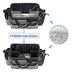 LoDrid Wearable Cleaning Caddy Bag with 4 Foldable Dividers, Cleaning Supply Tote for Cleaning Supplies, Cleaning Organizer with Shoulder Strap and Side Handles for Cleaners & Housekeepers, Grey