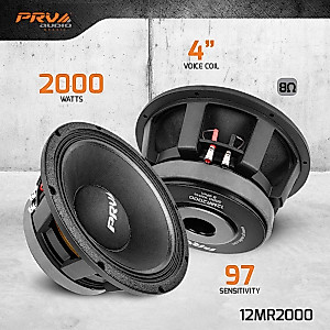 PRV AUDIO 12 Inch Midrange Speaker 12MR2000 8 Ohm 2000 Watts, 4 in Voice Coil Midbass Woofer for Pro Audio Systems (Single)