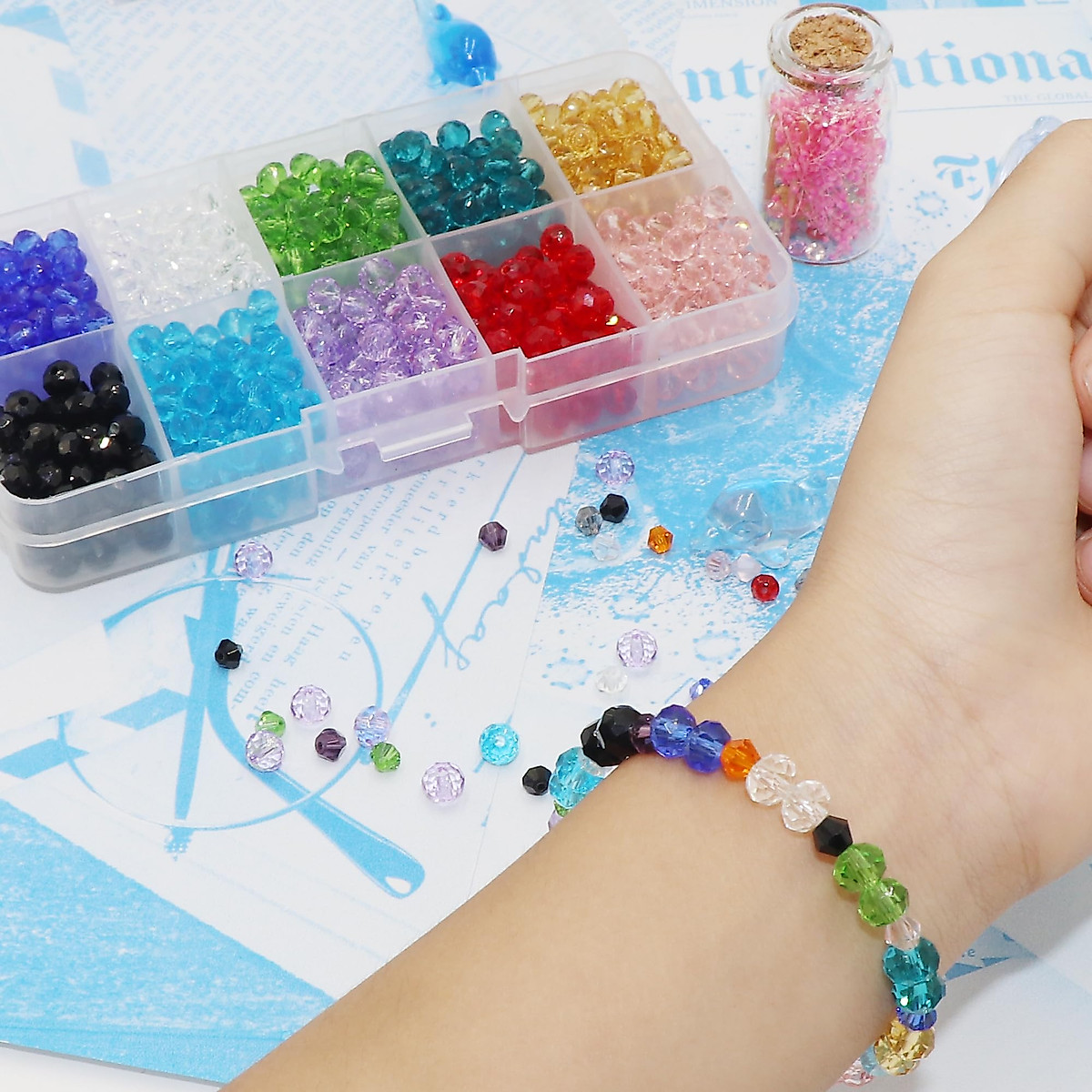 Guoxin 300Pcs Briolette Crystal Glass Beads Faceted Assorted Colors Spacer Beads for DIY Bracelets Crafts Jewelry Making with Box (8MM, Briolette)