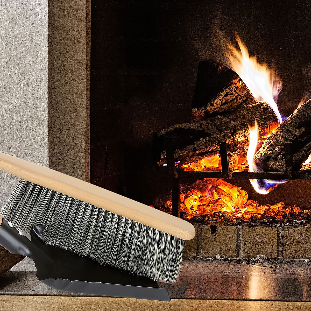 DIRBUY Coal Shovel and Hearth Brush Set, Fireplace Shovel and Brush Set for Ash, with Black Silicone Gloves, Heavy Duty Metal Fireplace Tools Set