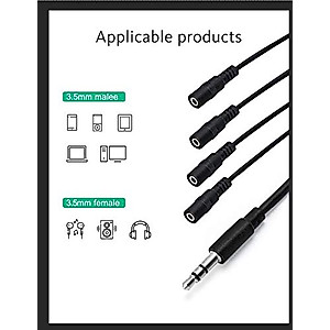 3.5mm Headphone Splitter Cable,ONXE 1/8 Inch AUX Stereo Jack Audio Splitter 1 Male to 2 3 4 Female Adapter Cable for Mp3 Player Mobile Phone Laptop, PC Headphone Speakers(Black)