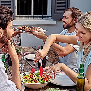 MEKBOK Kitchen Tongs Set - Salad & Grill Stainless Steel Serving Tongs with Silicone Tips - 9"&12" (Red)