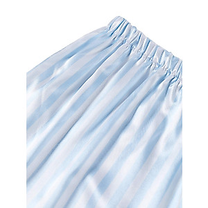 LYANER Women's Striped Silky Satin Pajamas Short Sleeve Top with Shorts Sleepwear PJ Set Light Blue Small