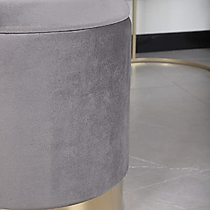 SOFT ASS Round Storage Ottoman Velvet Upholstered Stool Footrest with Gold Metal Base for Living Room Bedroom Entrance Coffee Table (Dark Grey4, Large)