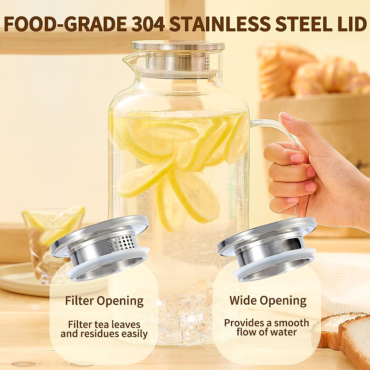 Hannadepot Glass Pitcher, 3.5L/118 oz Glass Water Pitcher with Lid and Spout, Heat/Cold Resistant Borosilicate Glass Water Carafe for Coffee, Juice and Homemade Beverage, with Long Cleaning Brush