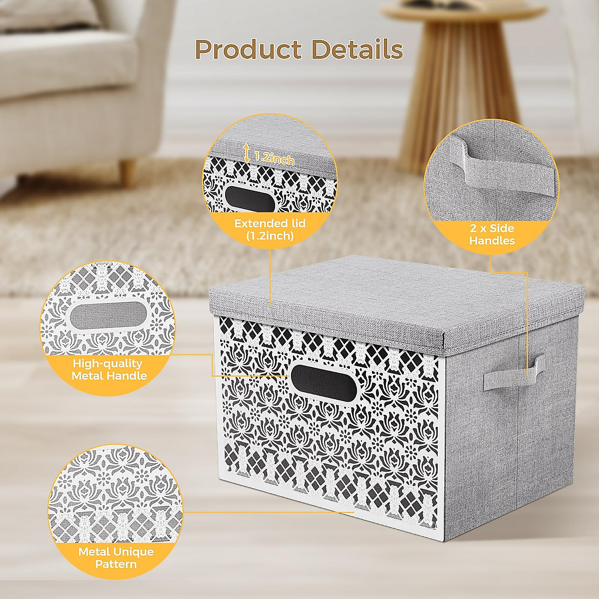 Iirios Storage Bins With Lids, 3 Pack Linen Foldable Storage Bins ...