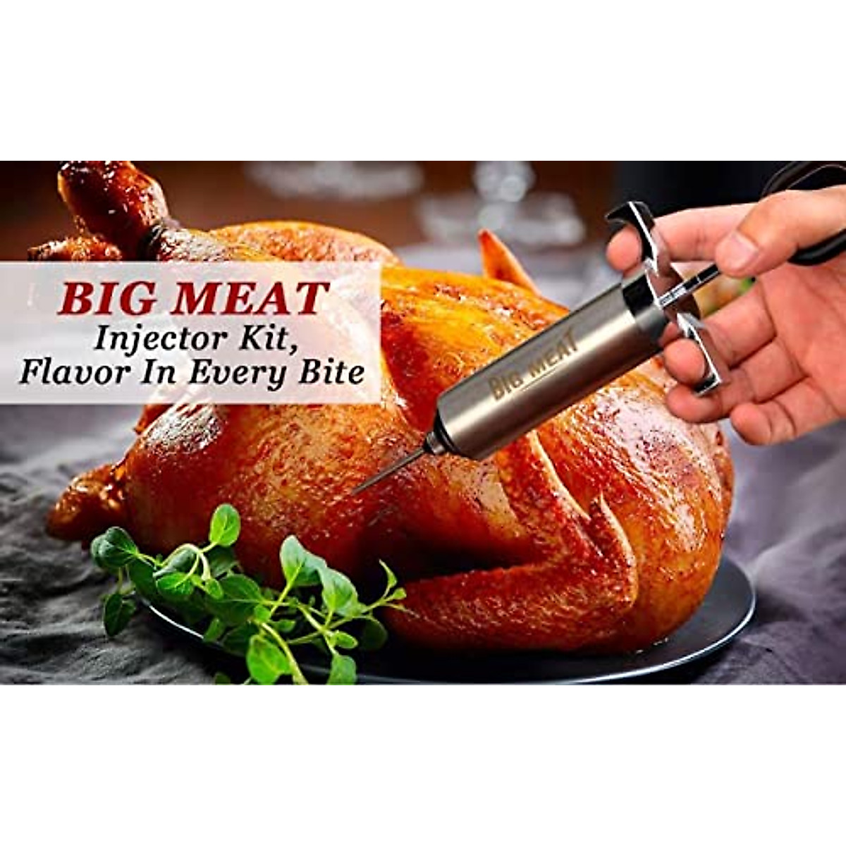 Big Meat Injectors For Smoking - Stainless Steel Meat Injector Syringe Kit, 2oz Large Capacity with 4 Marinade Injector Needles, Flavor Injector and E-Book Recipes