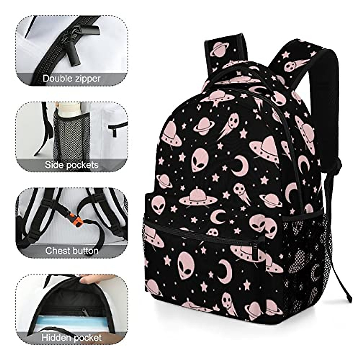 Alien Print Backpack Print Work Leisure Travel Schoolbag Adjustable Practical Gift Unisex Laptop Backpack
