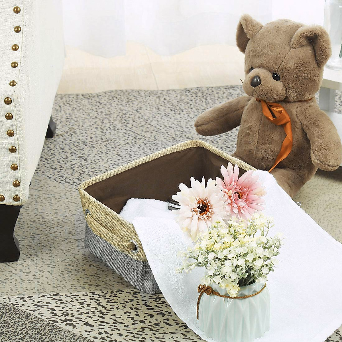 uxcell Collapsible Fabric Storage Basket Bins with Dual Handles, Foldable Toy Bins for Laundry Clothes Storage, Home Organizer for Bedroom Office Closet Shelves Gray Small