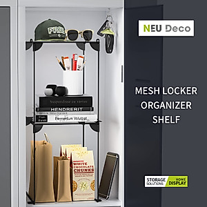 Neudeco Pack 2, Mesh Locker Shelf, Stackable Extra Tall Locker Organizer, Collapsible and Metal Build, Fits Standard Size School Locker, Suitable for Work, Kitchen, Bathroom (Grey)
