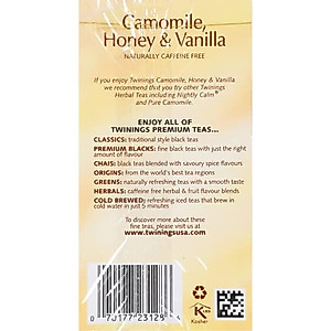 Twinings Tea, Camomile, Honey & Vanilla - Comforting Caffeine Free Blend, Twinings Camomile Tea Bags with Honey & Vanilla, Soothing Twining Sleep Tea Beverage, 20 Count