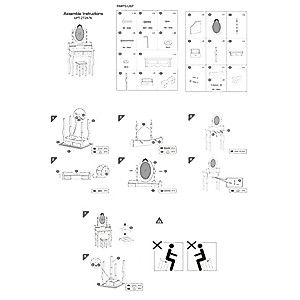 The Urban Port Ren 30-Inch 3-Piece Vanity Desk Set with Rotating Mirror and Matching Stool, 4 Drawers, Solid Wood, Pure White