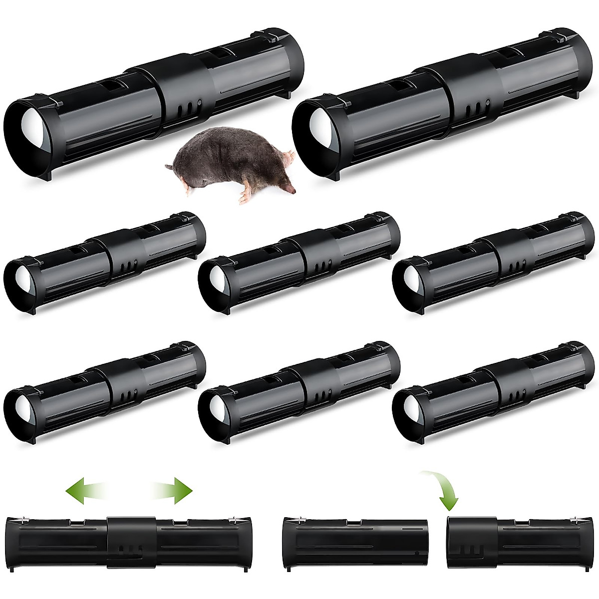 Qualirey 8 Pcs Adjustable Mole Traps for Lawns Mole Gopher Trap Killer Outdoor Mole Traps Easy Set Pocket Gopher Trap Catch and Release Live Vole Trap Mole Killer for Lawn Yard Garden Outdoor Farm
