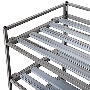 Seville Classics Sturdy Freestanding Storage Shelf for Bedroom, Closet, Entryway, Dorm Room Organizer Stackable Durable Metal Shoe Rack Silver Mist Slat, 3-Tier