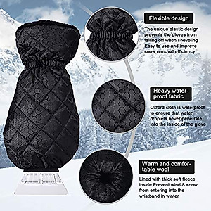 Frienda 2 Pieces Ice Scraper Mitt Snow Waterproof Remover and Black Snow Brush with Windshield Ice Snow Frost Scrapers for Car Roof Bumpers Windshield