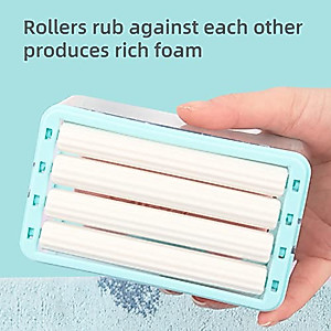 MIWI Soap Box Bubbler with Roller and Drain Holes,2 in 1 Soap Cleaning Storage Foaming Box,Multifunctional Travel Soap Container for Bathroom/ Camping/Gym with Bubble Mesh Bags (Grey), 12.5x7.5x6.5cm